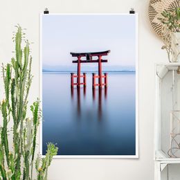 Bilderwelten Poster Stadt blau Motiv matt gl&auml;nzend selbstklebend - Torii im Wasser - Asia Wohnzimmer Schlafzimmer