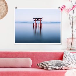 Bilderwelten Poster Stadt blau Motiv matt gl&auml;nzend selbstklebend - Torii im Wasser - Asia Wohnzimmer Schlafzimmer