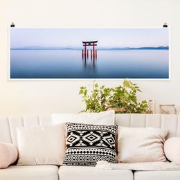 Bilderwelten Poster Stadt blau Motiv matt gl&auml;nzend selbstklebend - Torii im Wasser - Asia Wohnzimmer Schlafzimmer