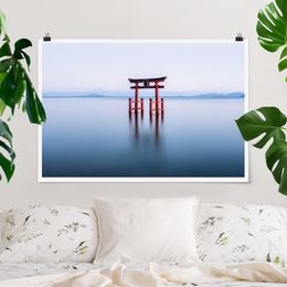 Bilderwelten Poster Stadt blau Motiv matt gl&auml;nzend selbstklebend - Torii im Wasser - Asia Wohnzimmer Schlafzimmer
