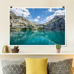 Bilderwelten Poster Natur blau Motiv matt gl&auml;nzend selbstklebend - Traumhafter Bergsee - Schweiz Wohnzimmer Schlafzimmer