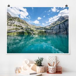 Bilderwelten Poster Natur blau Motiv matt gl&auml;nzend selbstklebend - Traumhafter Bergsee - Schweiz Wohnzimmer Schlafzimmer