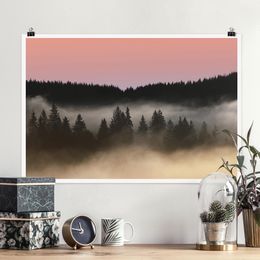 Bilderwelten Poster Wald schwarz Motiv matt gl&auml;nzend selbstklebend - Vertr&auml;umter Waldnebel - B&auml;ume Wohnzimmer Schlafzimmer