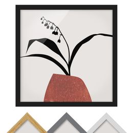Bilderwelten Bild mit Rahmen Blumen schwarz weiss Tropisch inkl. Rahmung - Grafische Pflanzenwelt - Maigl&ouml;ckchen - Deko Wohnzimmer Schlafzimmer