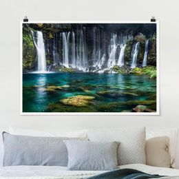 Bilderwelten Poster Wald petrol Motiv matt gl&auml;nzend selbstklebend - Shiraito Wasserfall - Asia Wohnzimmer Schlafzimmer