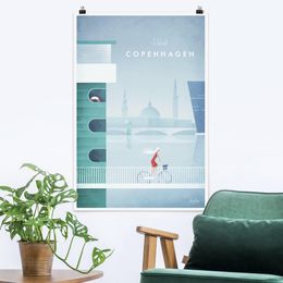 Bilderwelten Poster originell t&uuml;rkis Vintage matt gl&auml;nzend selbstklebend - Reiseposter - Kopenhagen - D&auml;nemark Wohnzimmer Schlafzimmer
