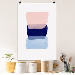Bilderwelten Poster originell blau Abstrakt matt gl&auml;nzend selbstklebend - Drei Farbfl&auml;chen - Wohnzimmer Schlafzimmer