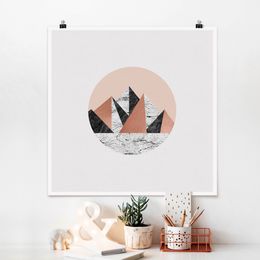 Bilderwelten Poster originell rosa Illustration matt gl&auml;nzend selbstklebend - Geometrische Landschaft im Kreis - Jugendzimmer