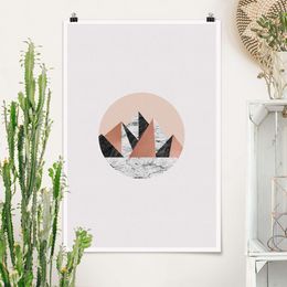 Bilderwelten Poster originell rosa Illustration matt gl&auml;nzend selbstklebend - Geometrische Landschaft im Kreis - Jugendzimmer