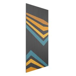 Alu-Dibond Bilder Parallelecken in Gelb und Blau - Wandbild auf Alu-Verbundplatte Abstrakt Kunstdruck Wohnzimmer Schlafzimmer Bad Badezimmer K&uuml;che