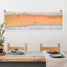 Bilderwelten Poster Strand blau Motiv matt glänzend selbstklebend - Fußabdrücke im Paradies - Landschaft Wohnzimmer Schlafzimmer
