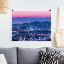 Bilderwelten Poster Stadt blau Motiv matt gl&auml;nzend selbstklebend - Skyline von Seoul - Asia Wohnzimmer Schlafzimmer