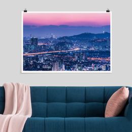 Bilderwelten Poster Stadt blau Motiv matt gl&auml;nzend selbstklebend - Skyline von Seoul - Asia Wohnzimmer Schlafzimmer