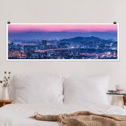 Bilderwelten Poster Stadt blau Motiv matt gl&auml;nzend selbstklebend - Skyline von Seoul - Asia Wohnzimmer Schlafzimmer