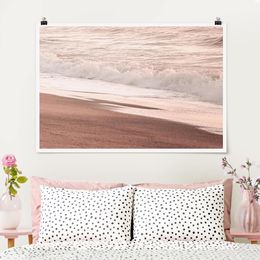 Bilderwelten Poster Strand rosa Motiv matt gl&auml;nzend selbstklebend - Kalifornien Sonnenuntergang - Meerblick Wohnzimmer Schlafzimmer