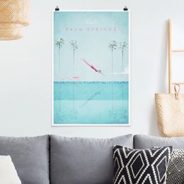 Bilderwelten Poster originell t&uuml;rkis Vintage matt gl&auml;nzend selbstklebend - Reiseposter - Palm Springs - Amerika Wohnzimmer Schlafzimmer