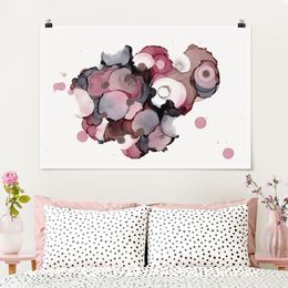Bilderwelten Poster originell rosa Abstrakt Aquarell - Pink-Beige Tropfen mit Roségold - Wohnzimmer Schlafzimmer
