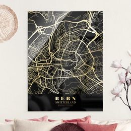 Bilderwelten Glasbild Spr&uuml;che Illustration schwarz weiss Glas Wandbild - Stadtplan Bern - Klassik Schwarz - Karten Wohnzimmer Schlafzimmer