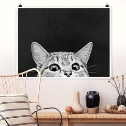 Bilderwelten Poster Illustration Katze Schwarz Weiß Zeichnung - Posterdruck Querformat - Wandbilder & Wandposter bis XXL für Wohnzimmer Schlafzimmer