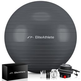 EliteAthlete® Gymnastikball Sitzball Büro ergonomisch mit Anti Burst System - Fitness Yoga Pilates Schwangerschaft - Schwangerschaftsball Fitnessball Yogaball - Yoga Ball inkl. Luftpumpe - Grey 55cm