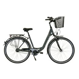 Hawk City Wave Deluxe Plus Grey, inkl. Tasche - Damen 26 Zoll - Leichtes Fahrrad mit 7-Gang Shimano Nabenschaltung, Felgenbremse & Nabendynamo