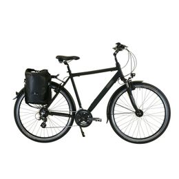 Hawk Trekking Premium Fahrrad, inkl. Tasche – Black Herren 28 Zoll – Rahmenhöhe 52 cm - Fahrrad mit Microshift 24 Gang Kettenschaltung & Beleuchtung I Allrounder I Schwarz