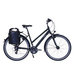 Hawk Trekking Premium Fahrrad, inkl. Tasche – Black Damen 28 Zoll – Rahmenhöhe 48 cm - Fahrrad mit Microshift 24 Gang Kettenschaltung & Beleuchtung I Allrounder I Schwarz
