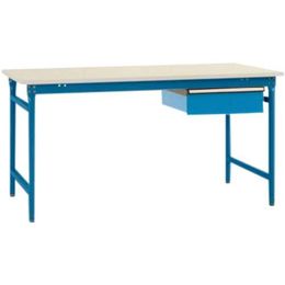 Manuflex BB5231.5007 Komplett-Beistelltisch BASIS stationär mit Melamin-Platte + Einzelschubfach, BxTxH: 1000 x 800 x 780 mm Brillantblau (RAL 5007)