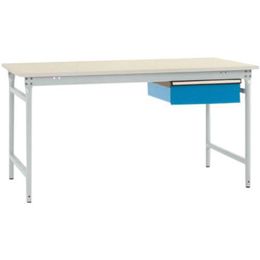 Manuflex BB5247.7035 Komplett-Beistelltisch BASIS stationär mit Kunststoff-Platte + Einzelschubfach, BxTxH: 1250 x 800 x 780 mm Lichtgrau (RAL 7035)