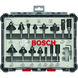 Bosch Fräser-Set für feinen Holzbearbeitung, Schaft (Zoll): 1/4, 15-teilig - 2607017473