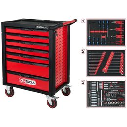 KS Tools RACINGline SCHWARZ-ROT Werkstattwagen mit 7 Schubladen und 215 Premium-Werkzeugen - 826.7215