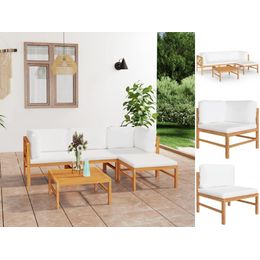 vidaXL Garten-Essgruppe 5-tlg Garten Lounge Set mit Creme Kissen Massivholz Teak Holz Sitzgrup