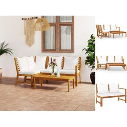 vidaXL Garten-Essgruppe 4-tlg Garten Lounge Set mit Auflagen Creme Massivholz Akazie Holz Sitz