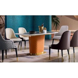JVmoebel Essgruppe, esstisch garnitur designer esszimmer möbel tisch leder stuhl 6x stühle