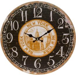 MyFlair Möbel & Accessoires Wanduhr "New York" (rund, Ø 33,8 cm, Vintage Optik, dekorativ in Küche & Wohnzimmer), schwarz