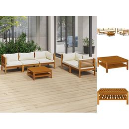 vidaXL Garten-Essgruppe 6-tlg Garten Lounge Set mit Creme Kissen Massivholz Akazie Holz Sitzgr