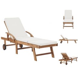 vidaXL Wellnessliege Sonnenliege mit Auflage Massivholz Teak Cremeweiß Gartenliege Holz