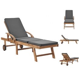 vidaXL Wellnessliege Sonnenliege mit Auflage Massivholz Teak Dunkelgrau Gartenliege Holz