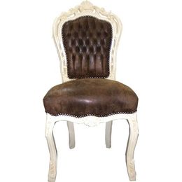 Casa Padrino Esszimmerstuhl Barock Esszimmer Stuhl Braun / Creme Lederoptik