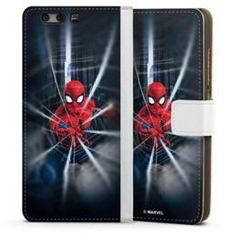 DeinDesign Handyhülle Marvel Kinofilm Spider-Man Webs In Action, Huawei P10 Hülle Handy Flip Case Wallet Cover Handytasche Leder, weiß