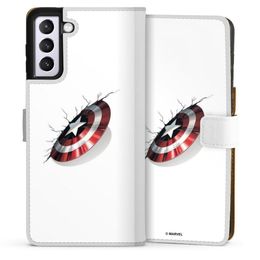 DeinDesign Handyhülle Captain America Offizielles Lizenzprodukt Marvel, Samsung Galaxy S21+ 5G Hülle Handy Flip Case Wallet Cover, weiß
