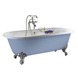 Casa Padrino Badewanne Luxus Gusseisen Badewanne Hellblau-grau / Weiß 154 cm - Gebogene freistehende Badewanne - Barock & Jugendstil Badezimmer Möbel