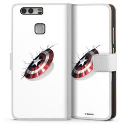 DeinDesign Handyhülle Captain America Offizielles Lizenzprodukt Marvel, Huawei P9 Hülle Handy Flip Case Wallet Cover Handytasche Leder, weiß