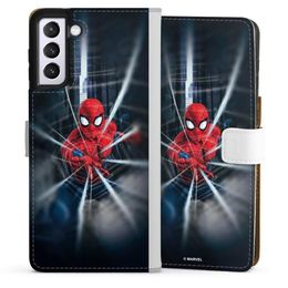 DeinDesign Handyhülle Marvel Kinofilm Spider-Man Webs In Action, Samsung Galaxy S21+ 5G Hülle Handy Flip Case Wallet Cover, weiß