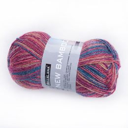 Sockenwolle New Bamboo von BellaLana , Blau/Rot/Braun, aus Wolle