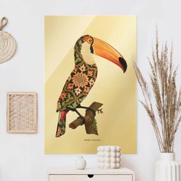 Bilderwelten Glasbild Tiere Vintage bunt Glas Wandbild - Boho Vogel - Tukan - Lustig Wohnzimmer Schlafzimmer