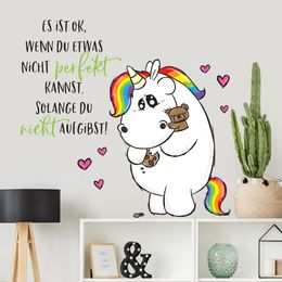 Bilderwelten Wandtattoo Tiere modern selbstklebend Wandaufkleber - Pummeleinhorn - gibt nicht auf - Einhorn Kinderzimmer Baby M&auml;dchen Jungen