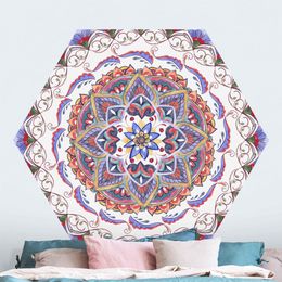 Bilderwelten Hexagon Tapete Spirituell modern Aquarell bunt - Mandala Meditation Pranayama - Mandala Wohnzimmer Schlafzimmer