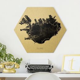 Bilderwelten Alu-Dibond Bild Hexagon schwarz weiss Illustration Aquarell - Schwarzes Island - Deko Wohnzimmer Schlafzimmer