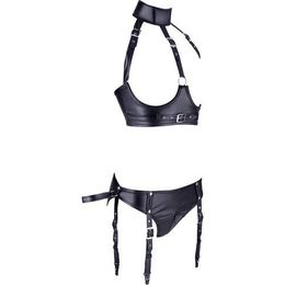 Cottelli Bondage Ouvert-BH plus Straps-Slip „Bondage“ im schwarzen Mattlook